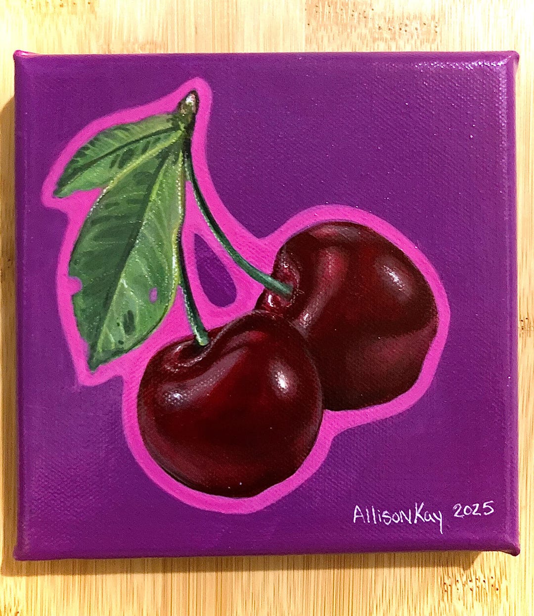 Cherry Acrylic Painting: 6x6 Kitchen Wall Art - Etsy