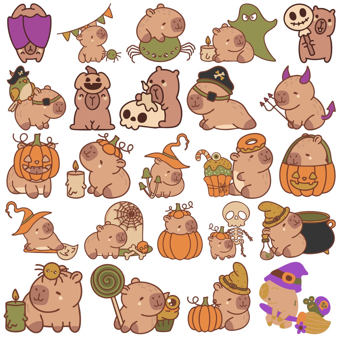 Bundle Halloween Capybara SVG, Clipart de chemise drôle (téléchargement ...