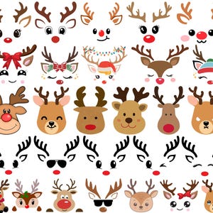 Christmas Reindeer Faces SVG Bundle, Girl Reindeer SVG, Boy Reindeer ...