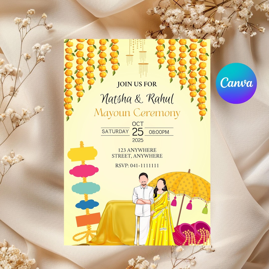 Floral Mayoun Invitation Template: Editable Haldi Card (digital ...