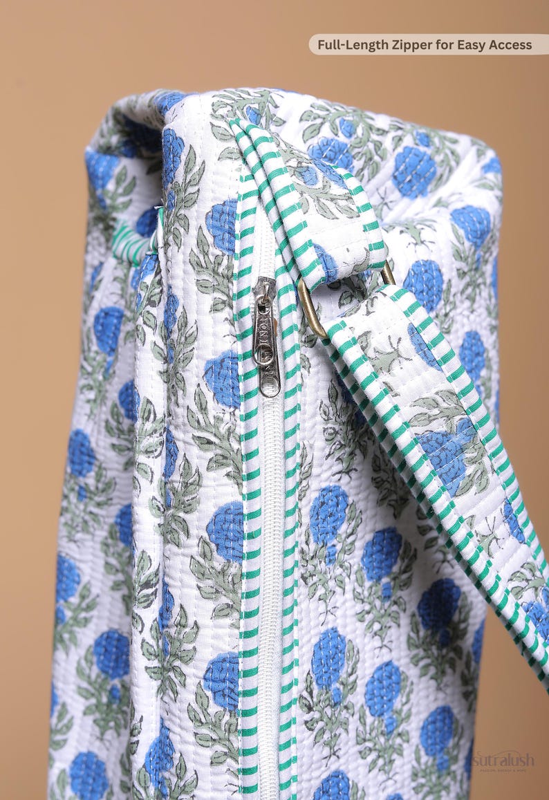 Quilted Cotton Floral Yoga Mat Bag With Bottle Holder, Adjustable Sling ...