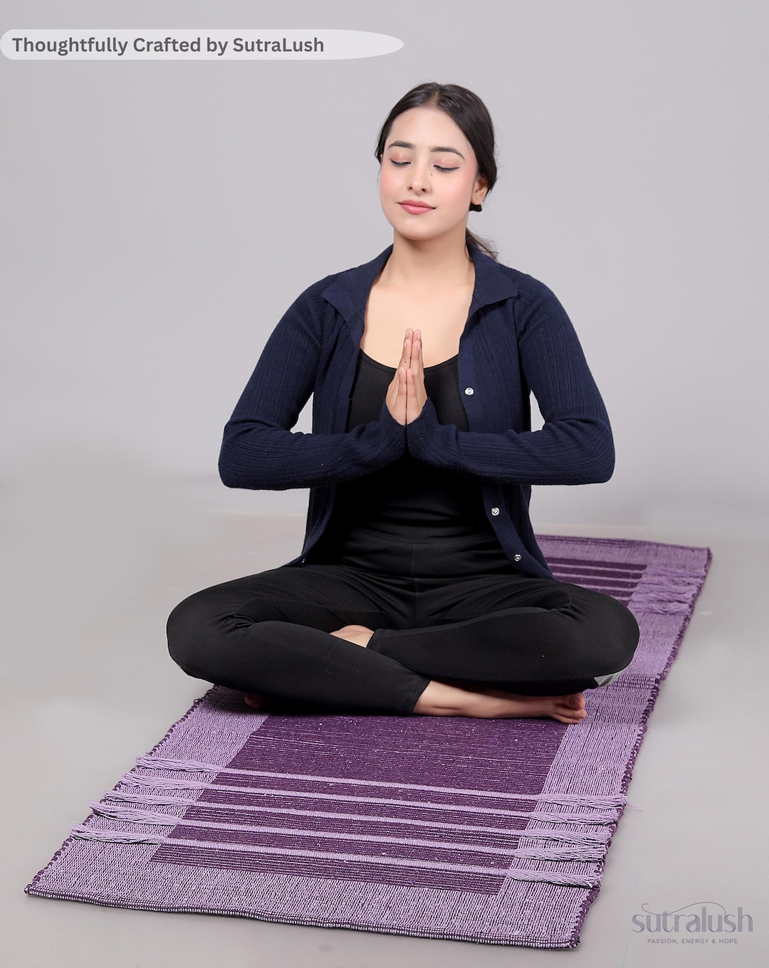 Buy Handwoven Organic Cotton Yoga Mat, Purple Non-slip Meditation Rug ...