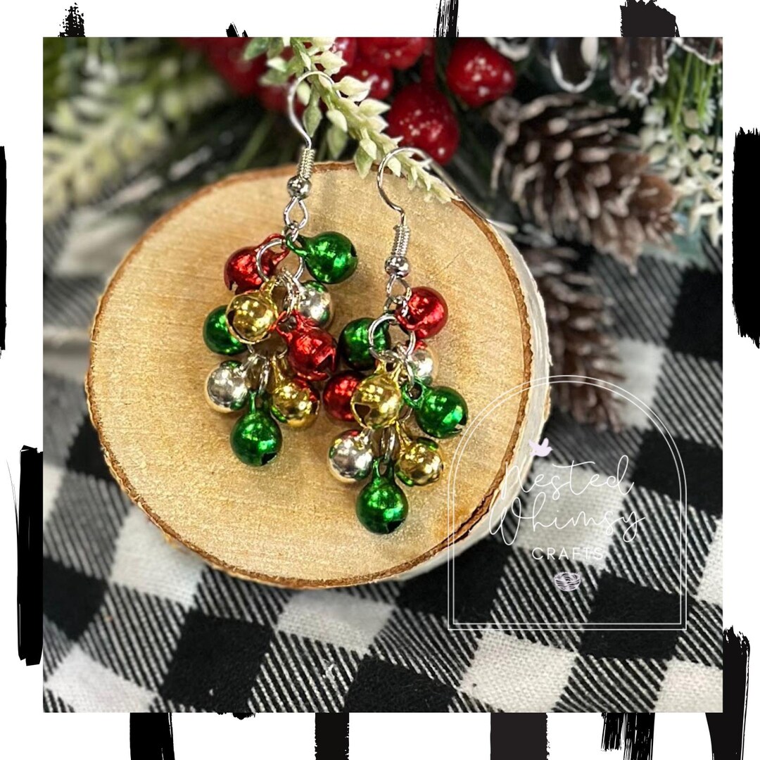 Christmas Jingle Bell Dangle Earrings - Red, Green, Gold, Silver - Etsy