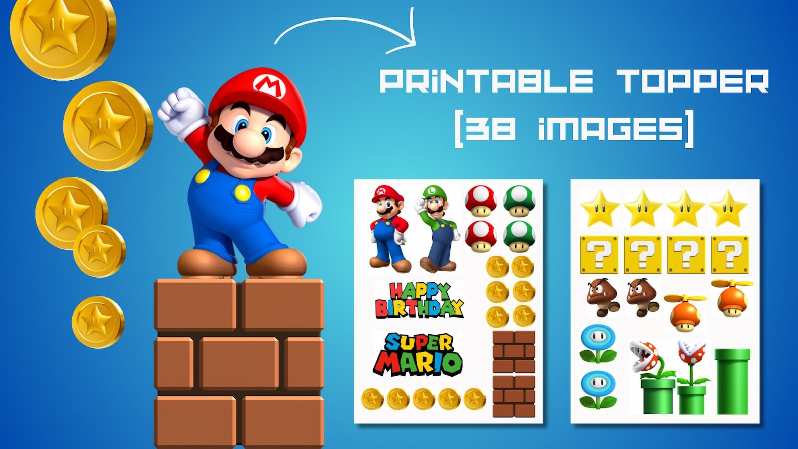 Mario Bros Cake Toppers: Printable Party Props (PDF & PNG) - Etsy
