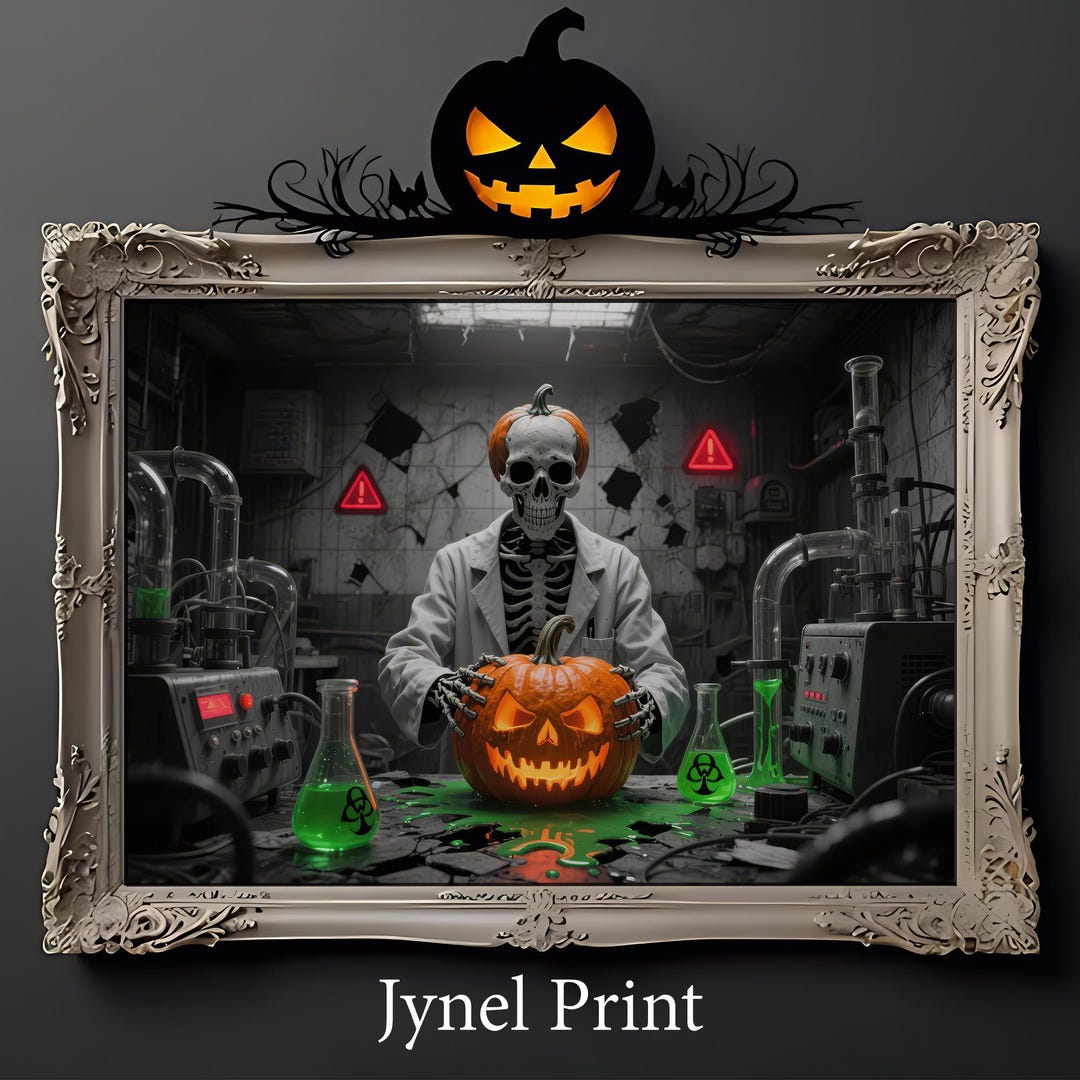 Skeleton Scientist Art Print – Mad Science Halloween Wall Decor, Spooky ...