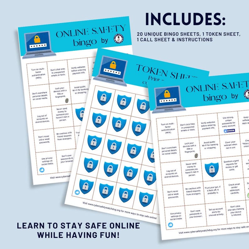 Online Safety Bingo Printable | Cybersecurity Awareness Game | Internet ...