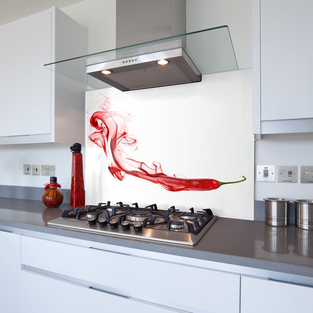 Flowing Chilli Toughened Glass Kitchen Splashback - Adhesive Included ...