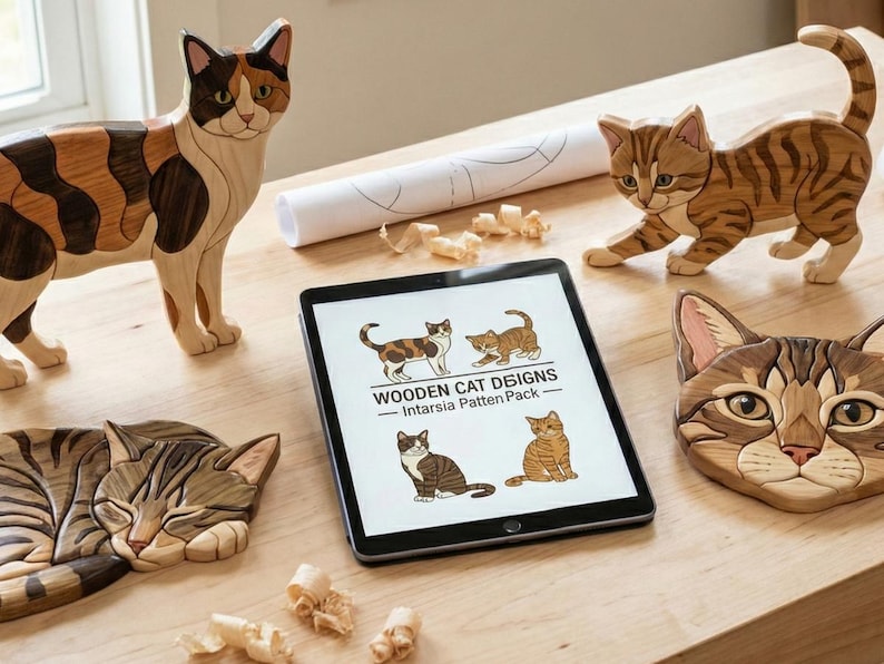 Cat Intarsia Pattern Pack of 4– Scroll Saw Woodworking Templates (PDF ...