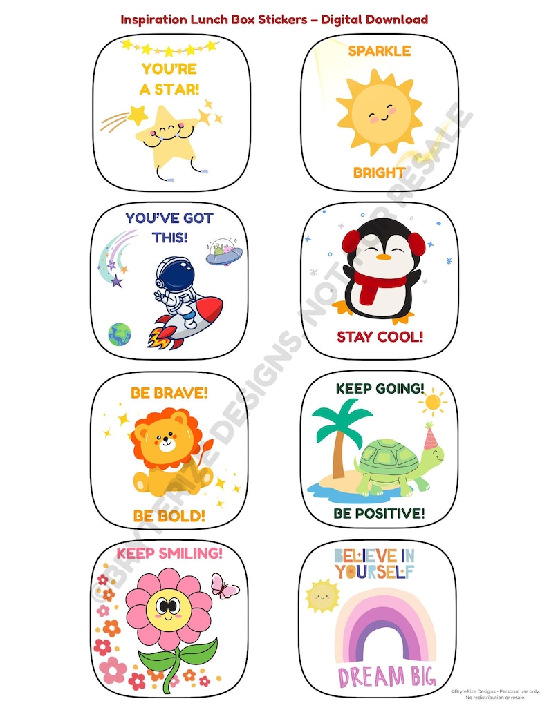 Printable Lunch Box Stickers for Kids | Funny • Motivational • School ...