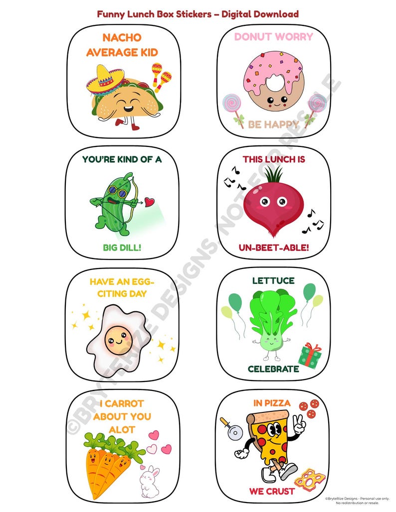 Printable Lunch Box Stickers for Kids | Funny • Motivational • School ...