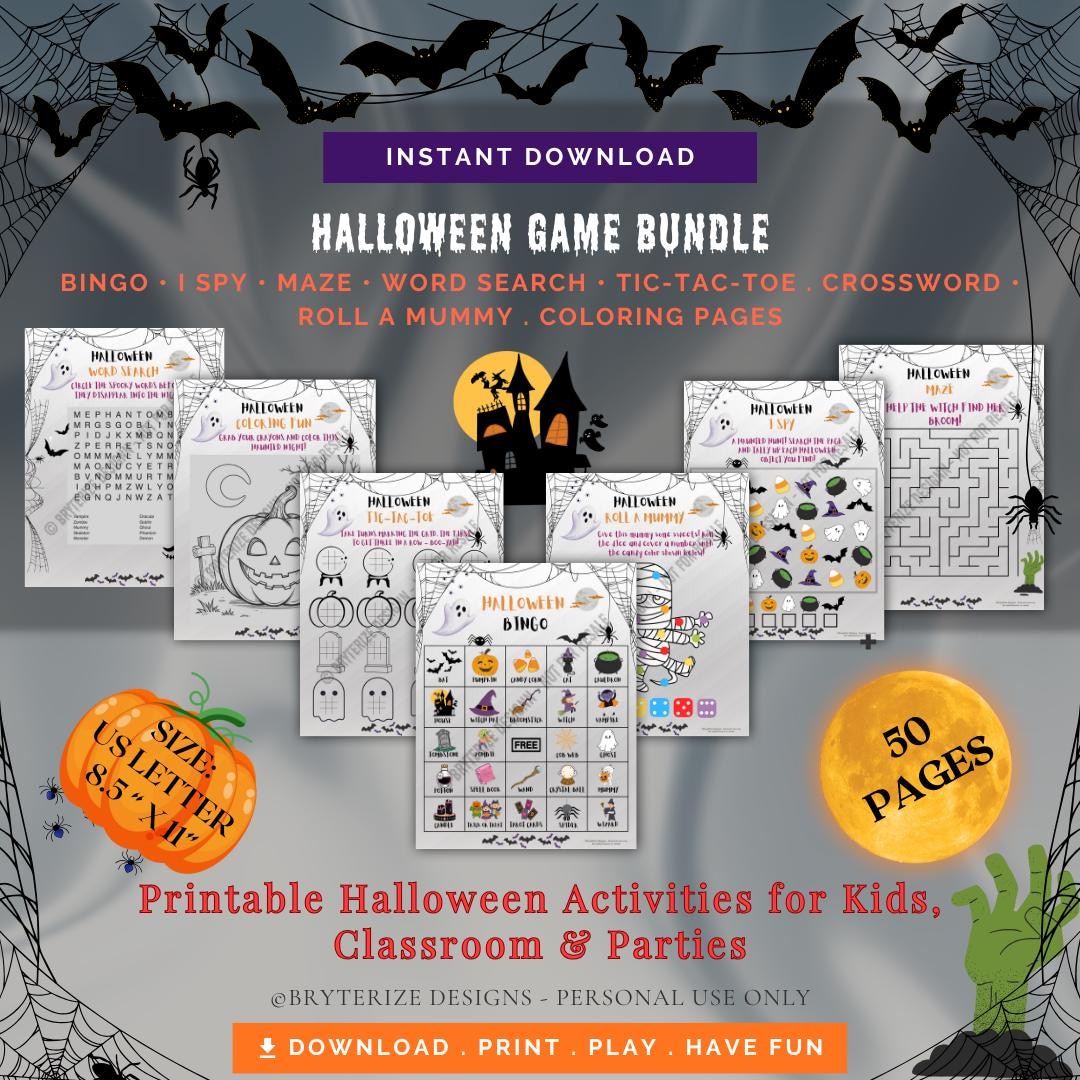 Printable Halloween Game Bundle: Bingo, Maze, Coloring (PDF) - Etsy