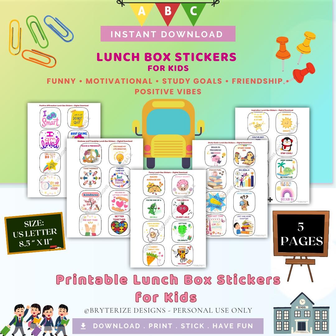 Printable Lunch Box Stickers for Kids | Funny • Motivational • School ...