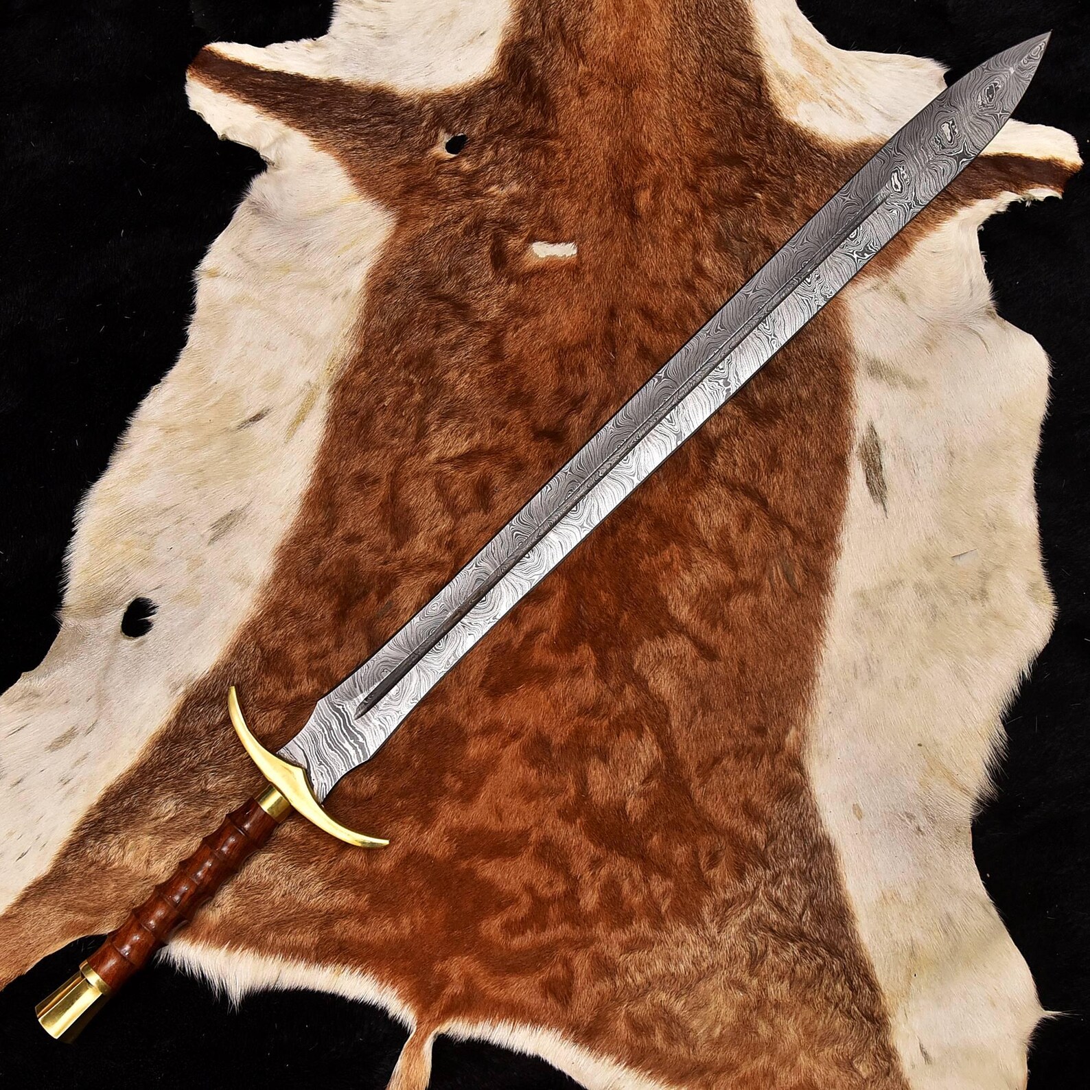Handcrafted Damascus Steel Fantasy Sword With Brass Guard - Etsy