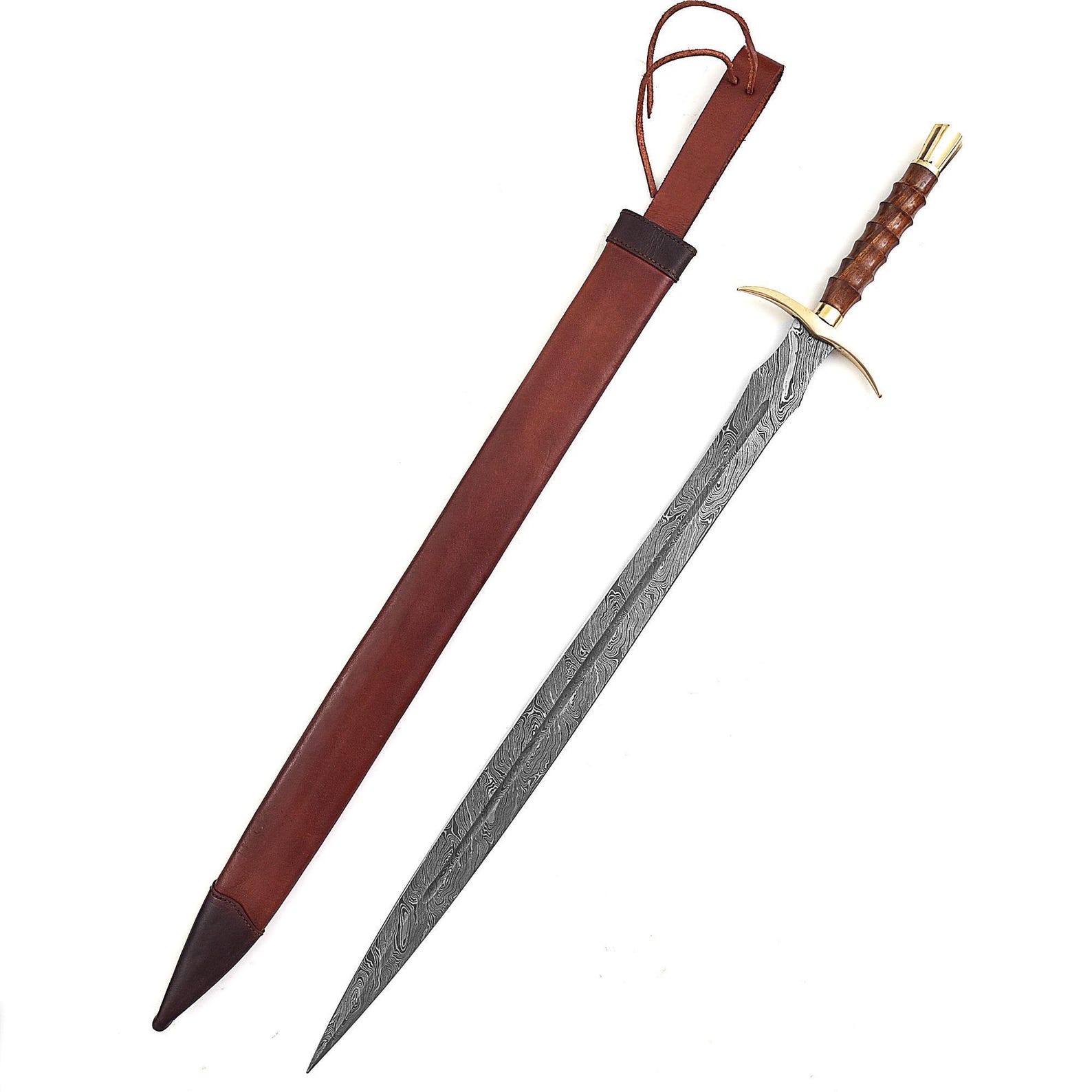 Handcrafted Damascus Steel Fantasy Sword With Brass Guard - Etsy