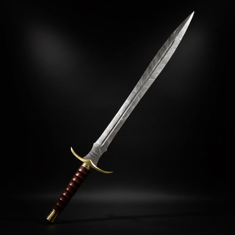 Handcrafted Damascus Steel Fantasy Sword With Brass Guard - Etsy