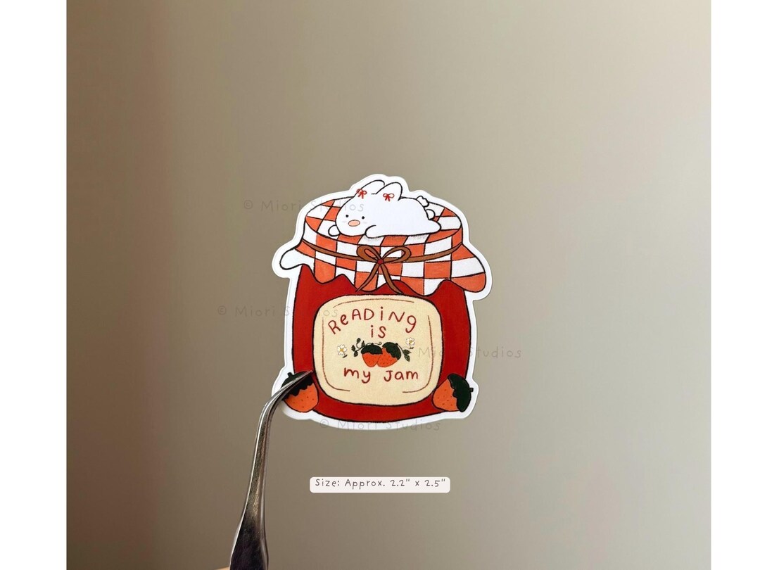 Reading is My Jam Vinyl Sticker • Cozy Bookish Bunny Strawberry Jam Jar ...