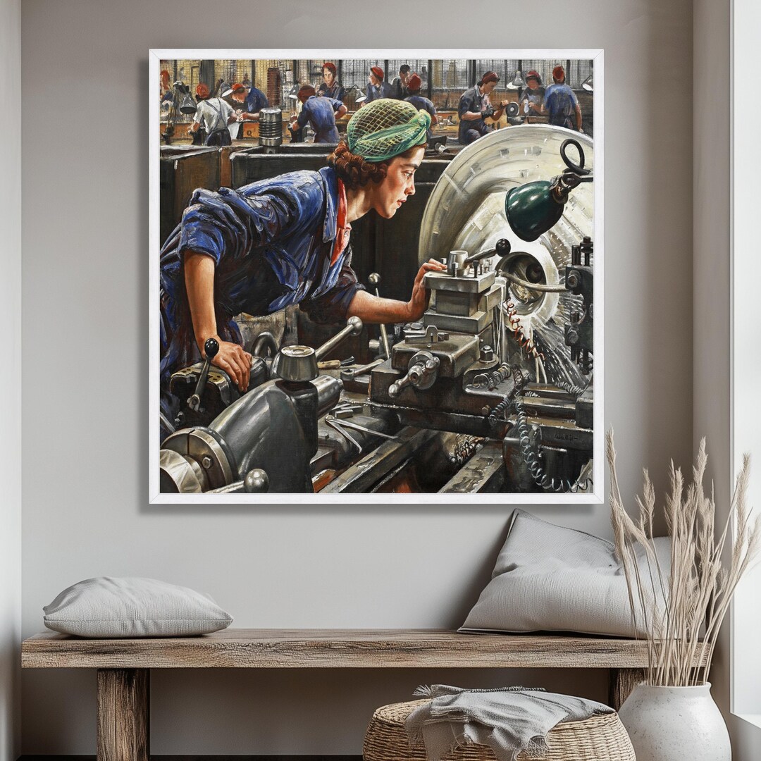 Rosie the Riveter Inspired Canvas, WWII Factory Woman Worker Art ...