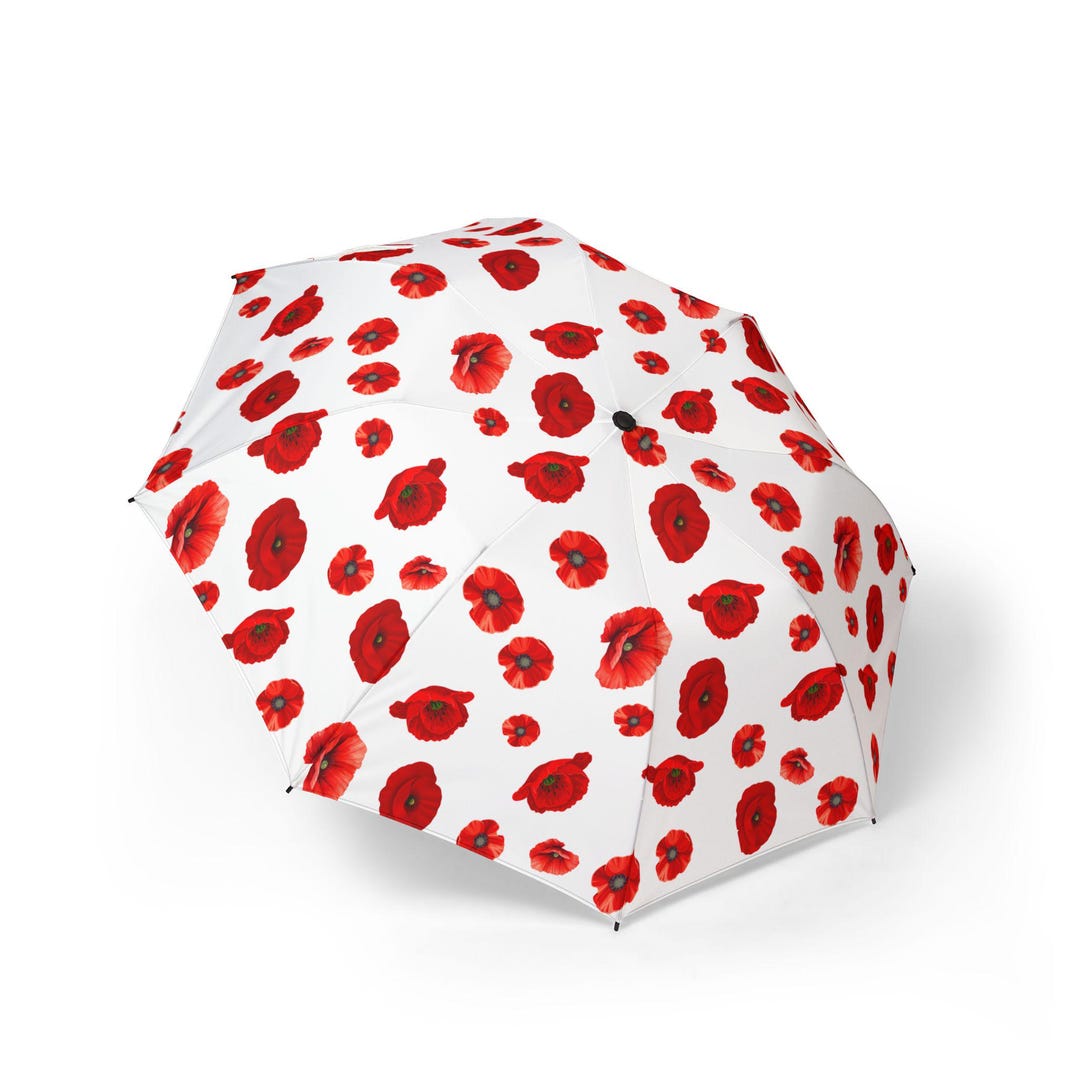 Red Poppy Floral Umbrella: Semi-automatic Foldable Rain Accessory - Etsy