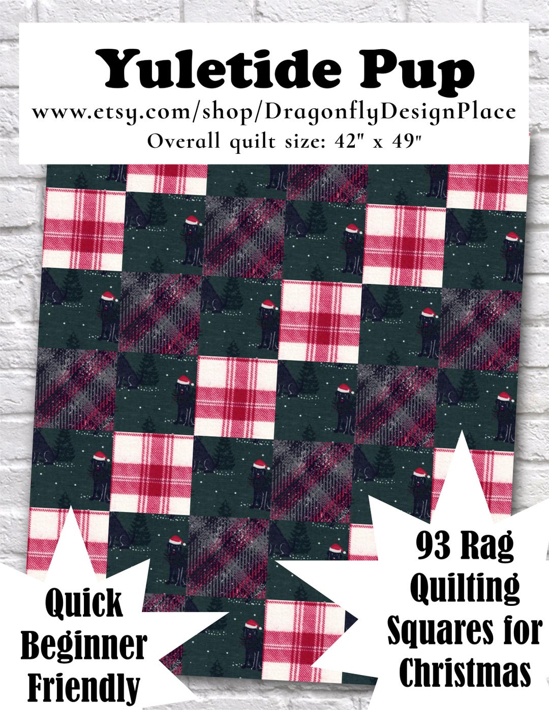 Christmas Dog Rag Quilt Kit: Precut Flannel Squares, Santa Pups Plaid ...