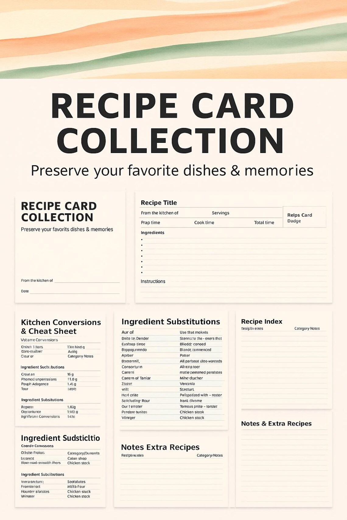 Recipe Card Collection | Printable Recipe Binder Pages | Kitchen ...
