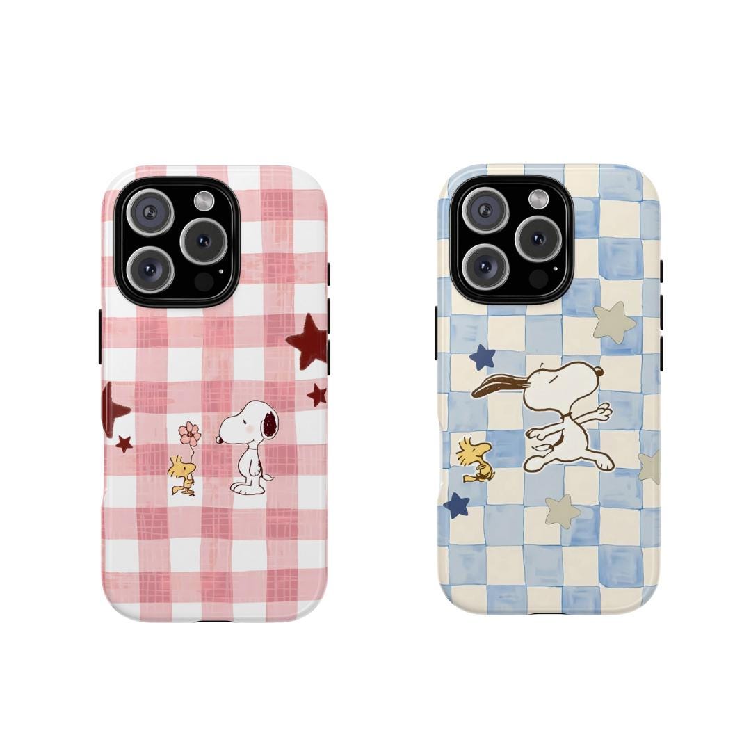 Snoopy iPhone Case – Pink & Blue Pattern | Fits iPhone 11–16, Pro,plus ...