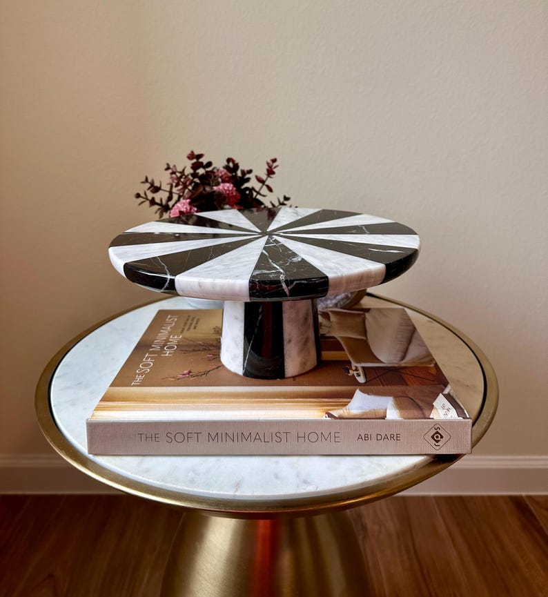 Marble Cake Stand | Handcrafted Black & White Stone Dessert Display ...