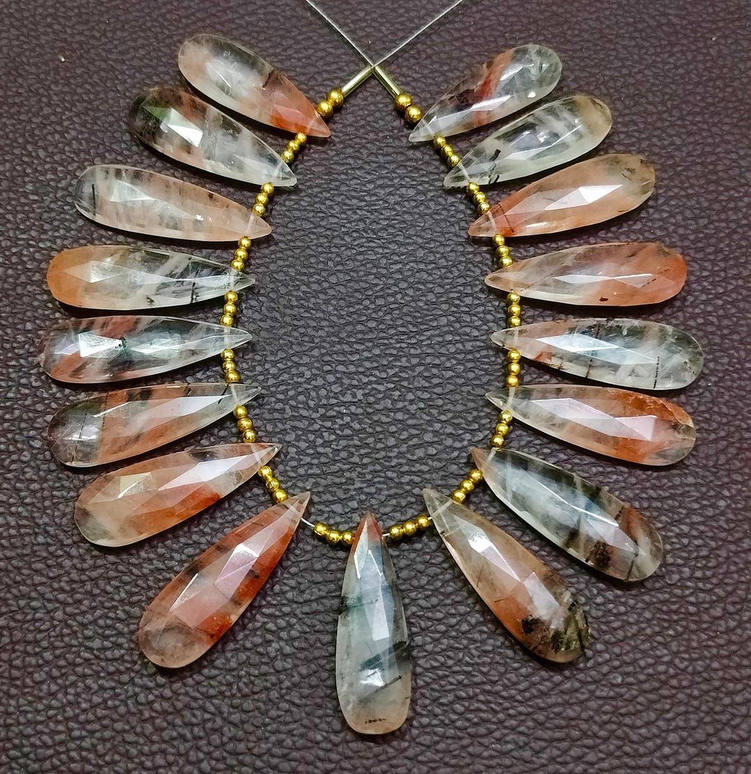 Natural Coffee Quartz Rutile Gemstone Strand: Red & Black Pear ...