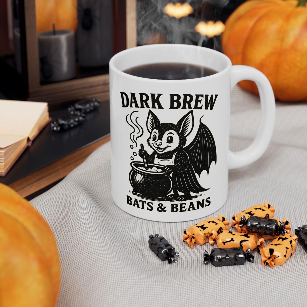 Dark Brew Coffee Mug - Bats & Beans Gothic Gift, Cute Witchy Halloween ...