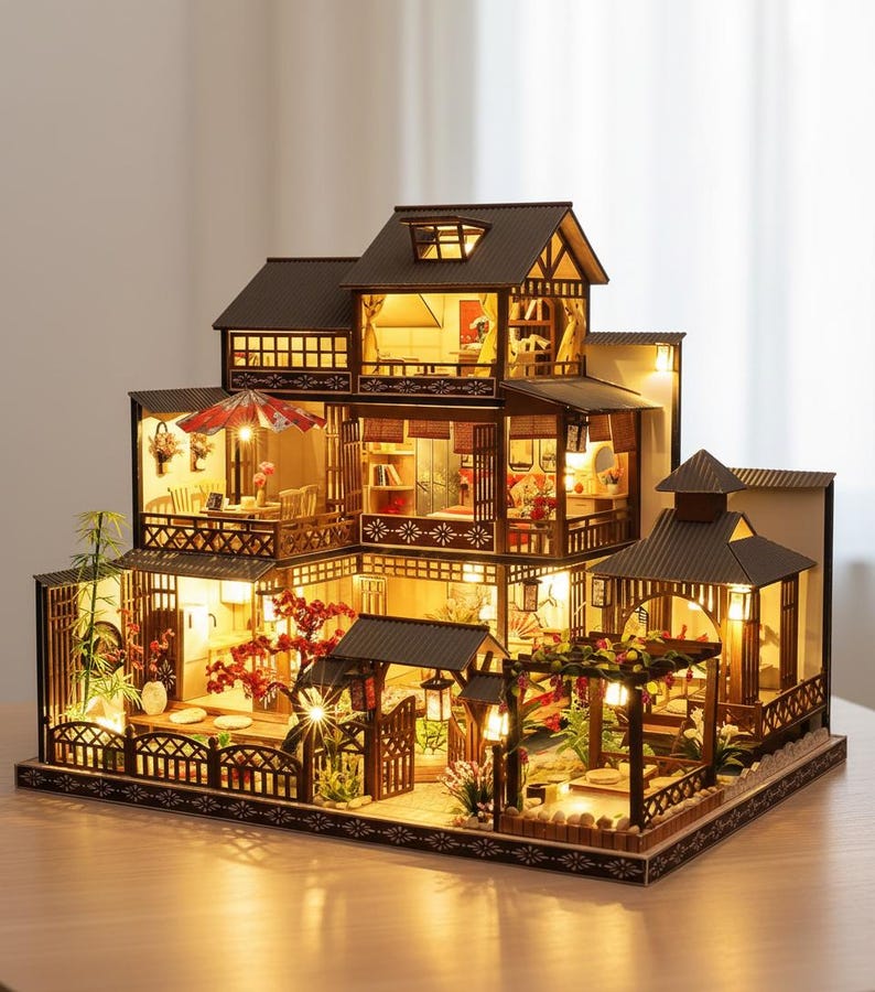 DIY Wooden Dollhouse Kit With Furniture – 1:24 Miniature Collectible ...