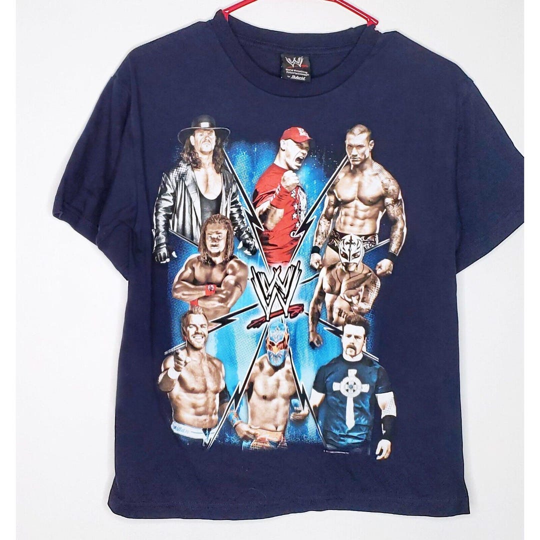 Vintage 2000's Hybrid WWE T Shirt Youth Large Blue Wrestling Cena ...