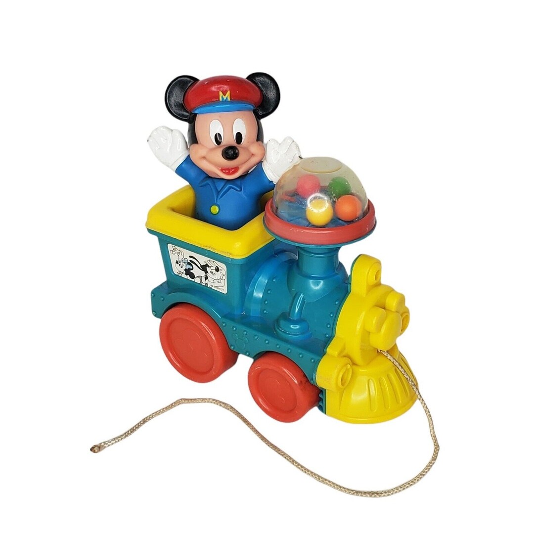Vintage Disney - Mickey Mouse Train Pull Toy Pop Balls Toddler Toy - Etsy