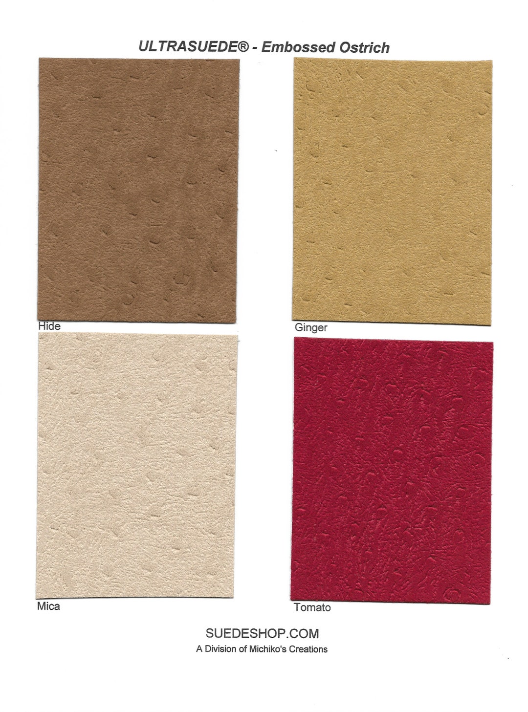 Ultrasuede HP (embossed Ostrich Pattern) Sampler 12" X 9" or 12" X 18 ...