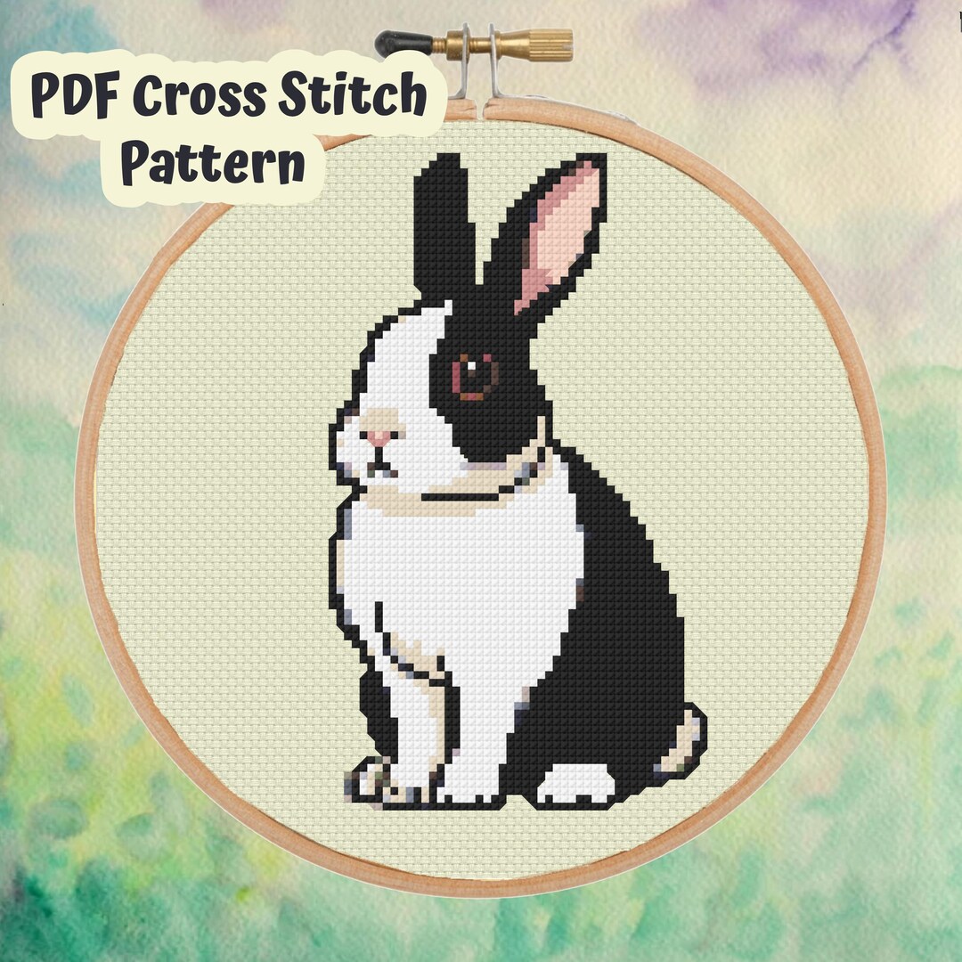 Black & White Rabbit Cross Stitch Pattern PDF | Bunny Cross Stitch ...