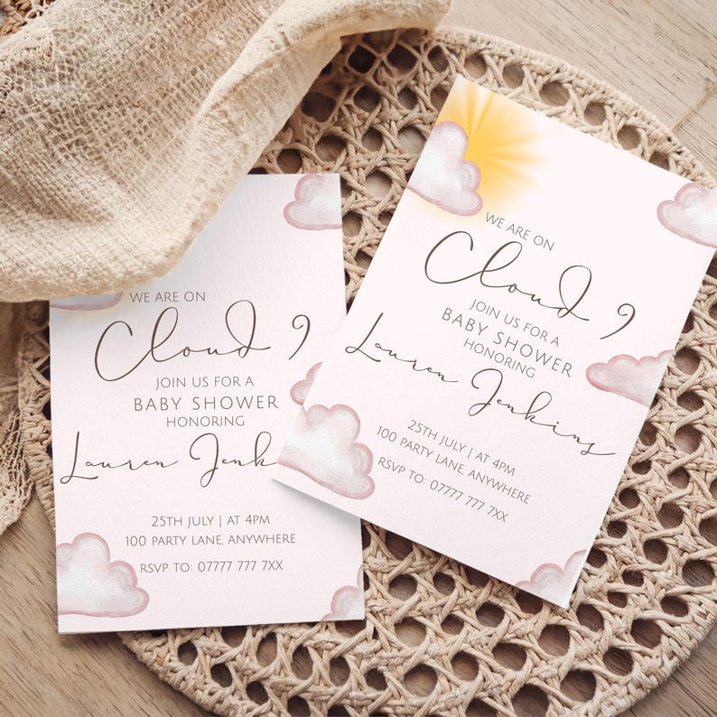 Cloud 9 Baby Shower Invitation, Girl Cloud Baby Shower Invite, Editable ...