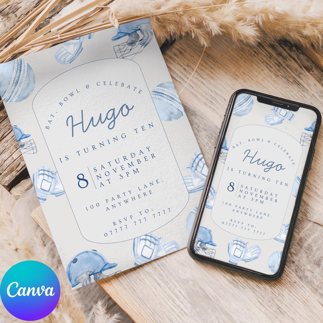 Editable Cricket Invitation Template | Sports Theme Party Invite ...