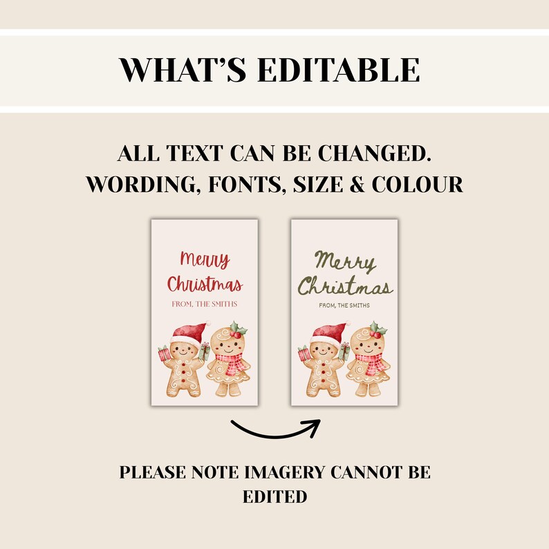 Gingerbread Christmas Gift Tags | Editable Holiday Favor Tags (digital ...