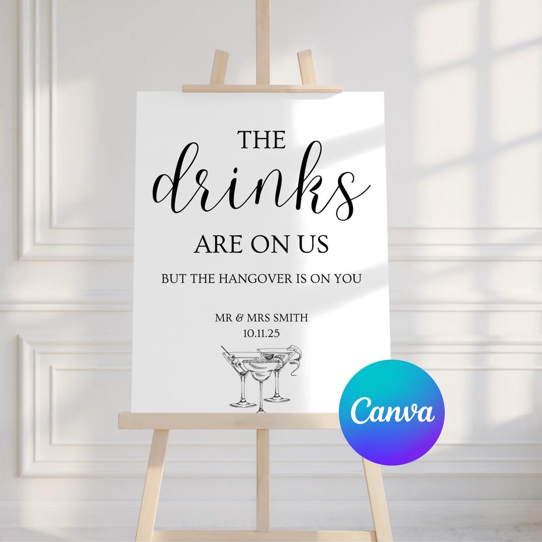 Editable Open Bar Wedding Sign: Minimalist Drinks on Us Sign (digital ...