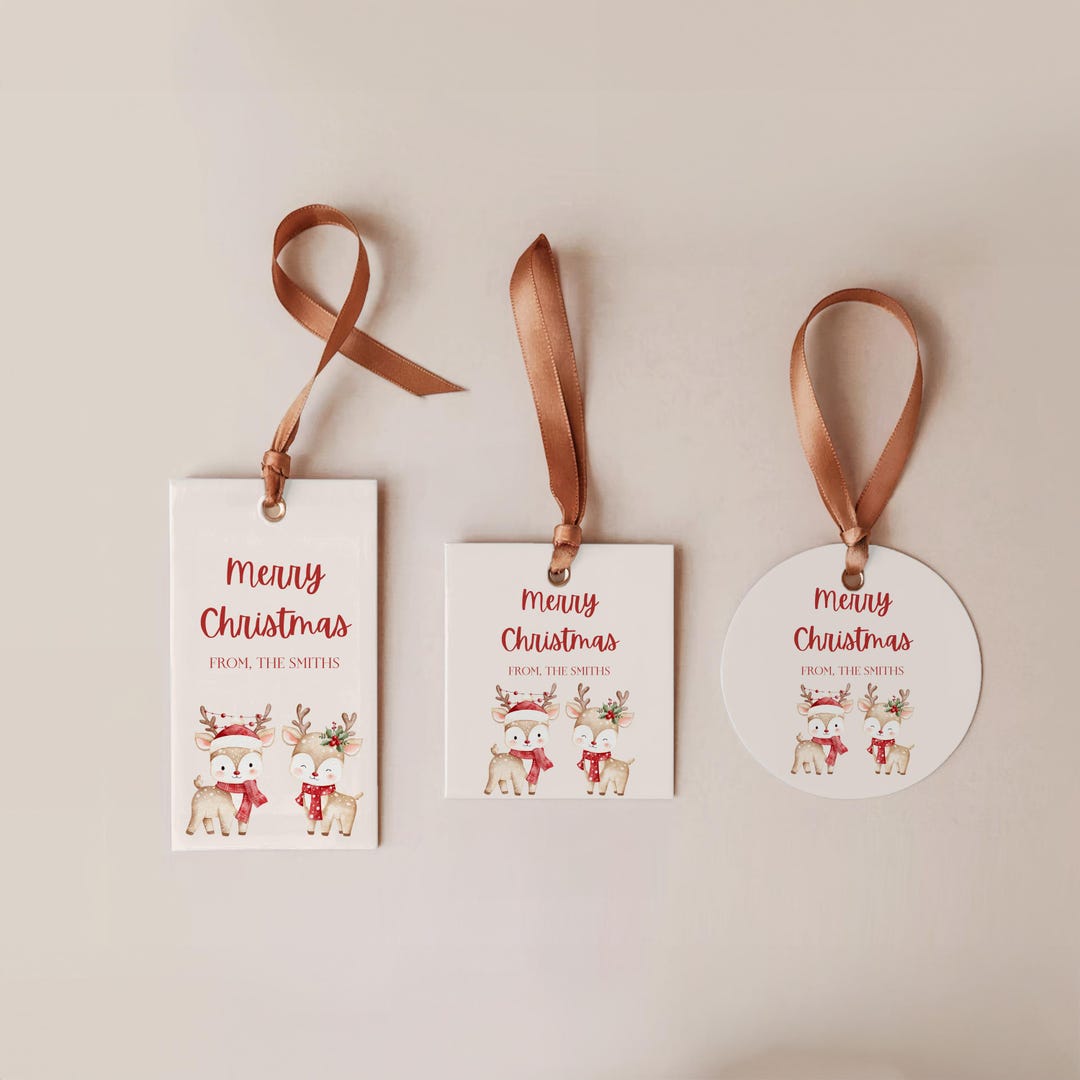 Editable Reindeer Christmas Gift Tag, Printable Holiday Favor (digital ...
