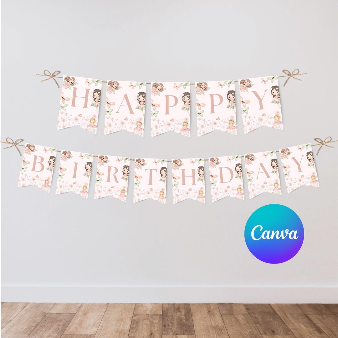 Editable Fairy Birthday Banner | Whimsical Party Decor Template ...