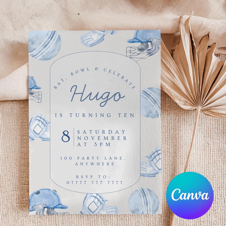 Editable Cricket Invitation Template | Sports Theme Party Invite ...