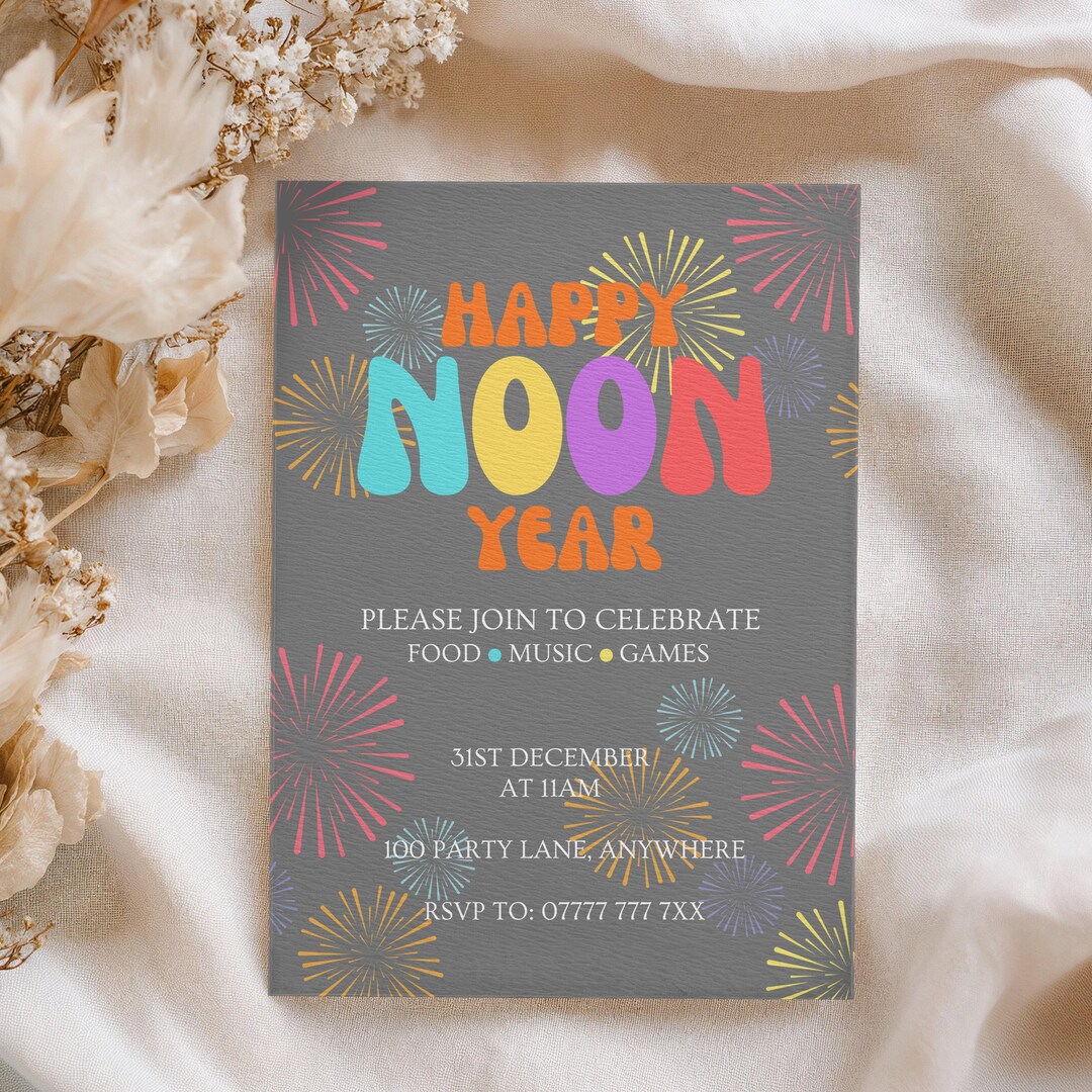 Kids New Years Eve Party Invitation | Happy Noon Years Eve Invite ...