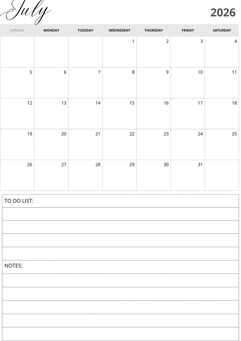 2026 Monthly Calendar | Elegant Minimalist Design (PDF + PNG) - Etsy ...