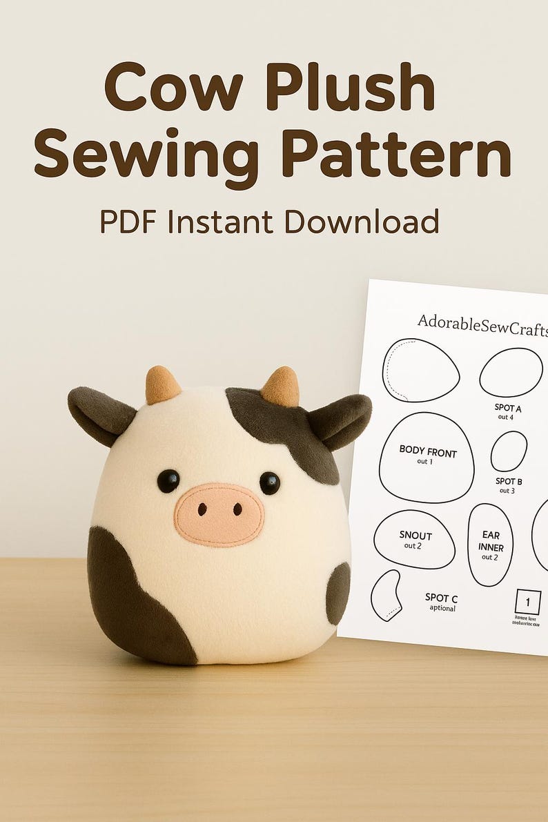 Cow Plush Sewing Pattern PDF | DIY Stuffed Animal | Instant Download - Etsy