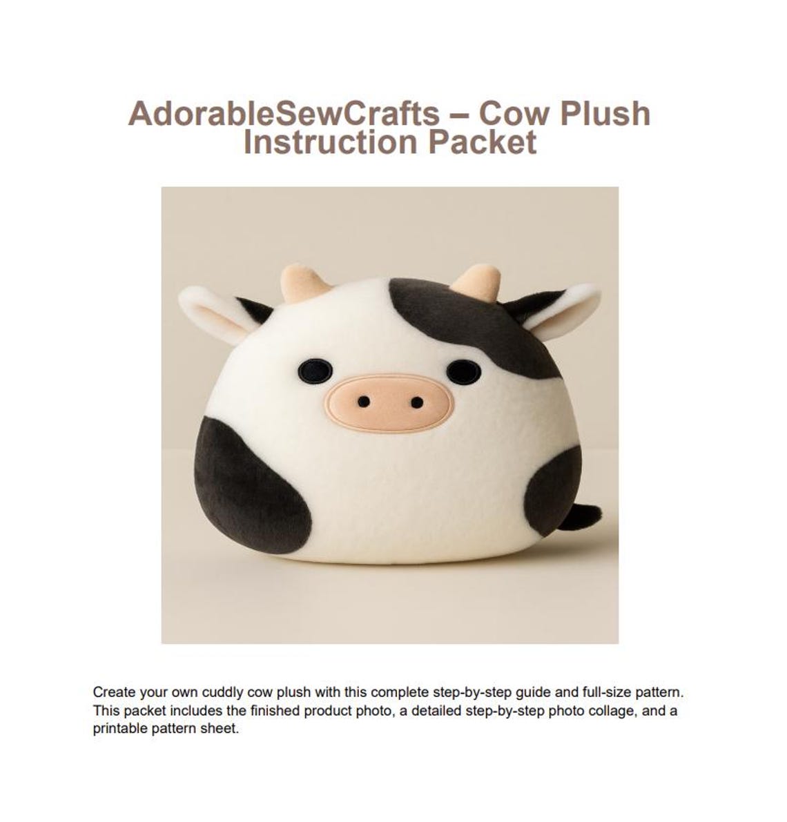 Cow Plush Sewing Pattern PDF | DIY Stuffed Animal | Instant Download - Etsy
