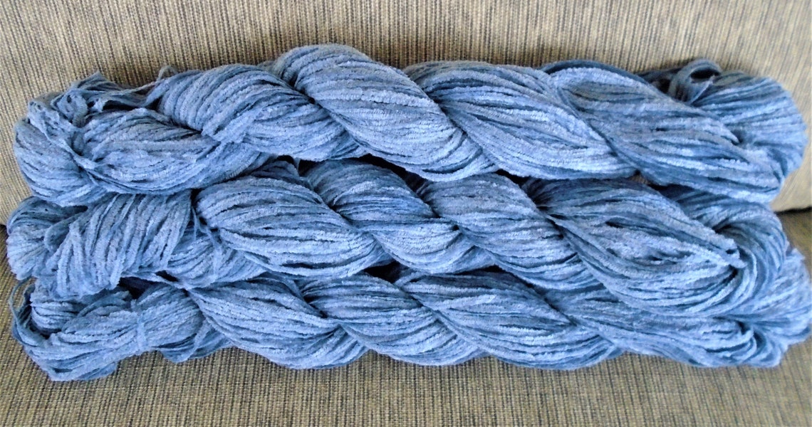 YARN - Periwinkle Blue Acrylic Poly Chenille, Knitting, Crochet Batch ...