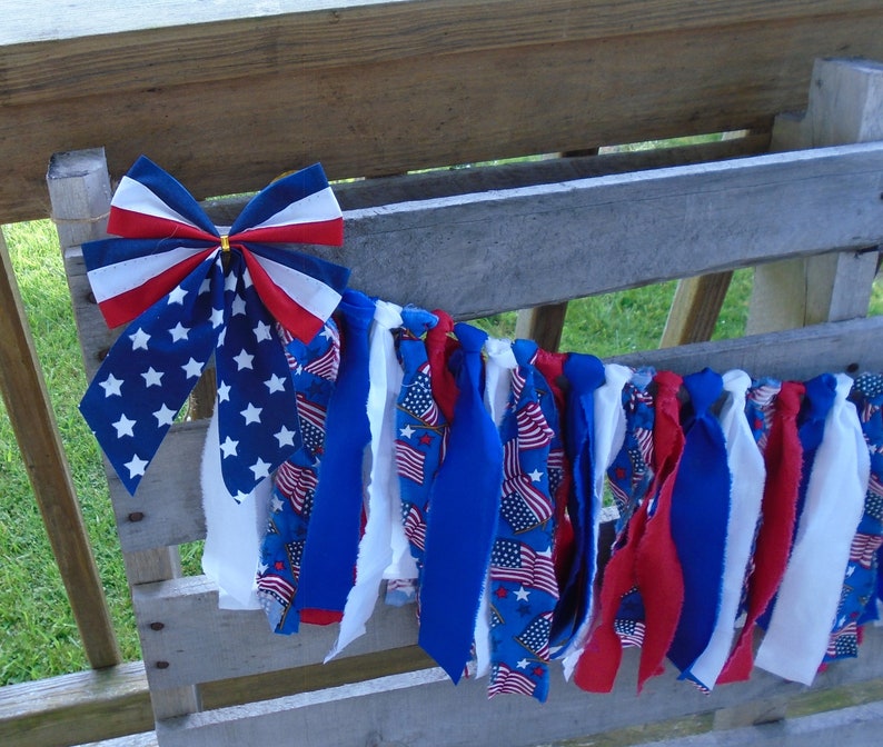 4th of July Stars and Stripes Rag Tie Garland Fabric Bunting Photo Prop ...