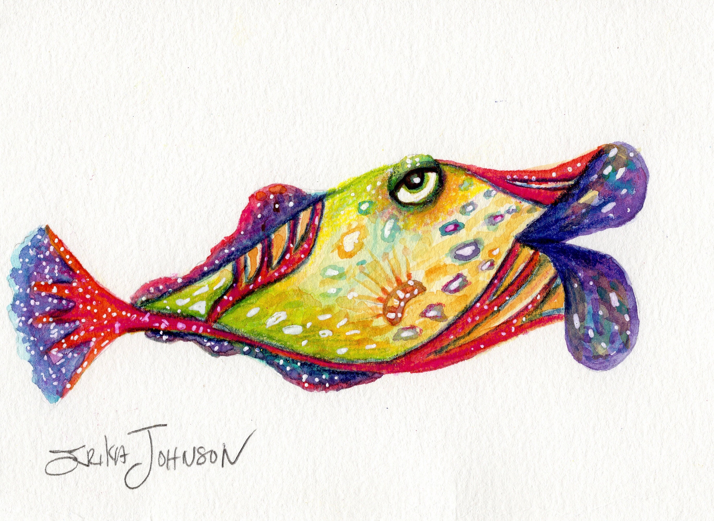 Tropical Fish Original Watercolor Painting in Bright Colors Erika ...
