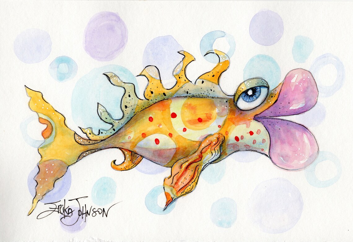 Retro Fish Original Watercolor Painting by Erika - Etsy