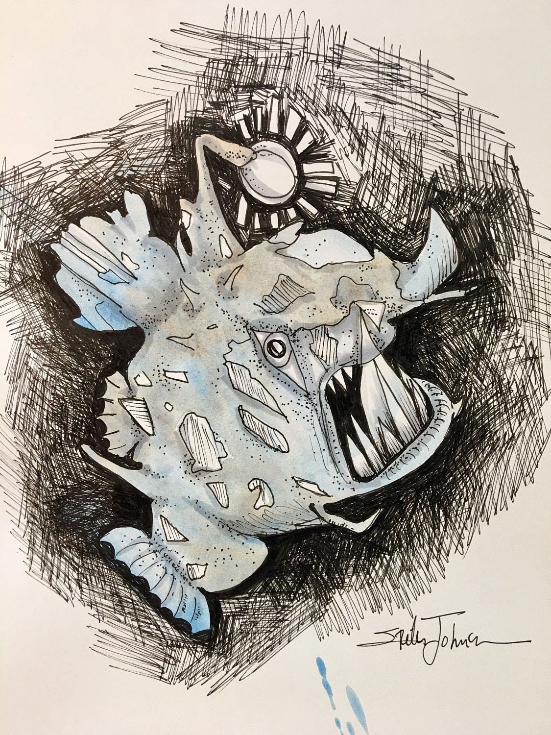 Deep Sea Anglerfish Painting-drawing-wall Art-coastal Home - Etsy
