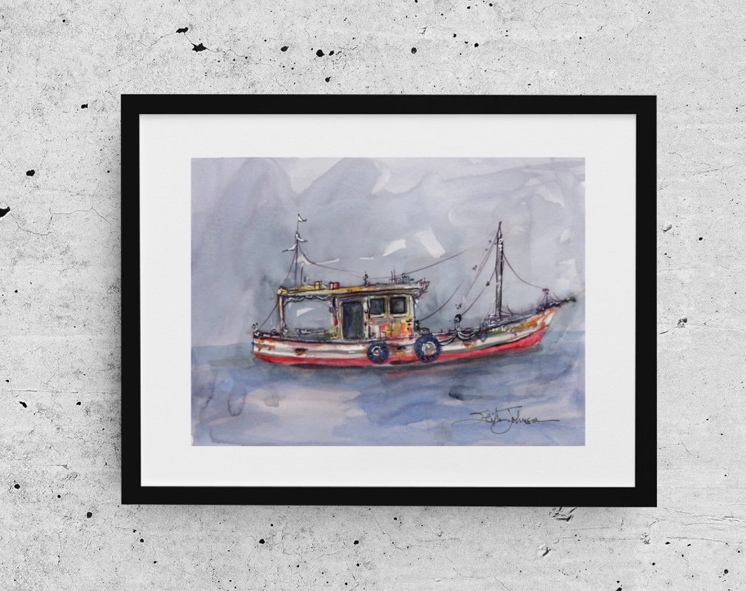 Biloxi Lugger Fishing Boat Original Watercolor Painting-maritime Wall ...